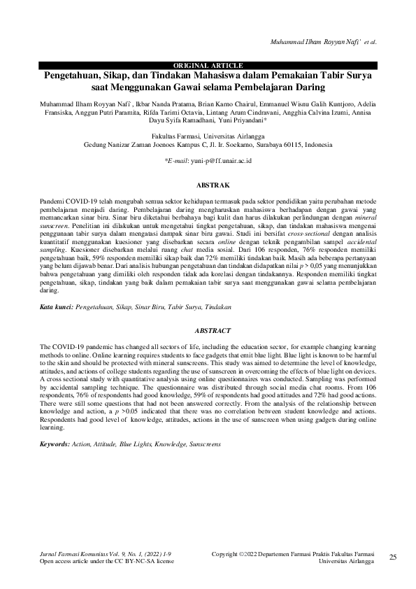(PDF) Pengetahuan, Sikap, dan Tindakan Mahasiswa dalam Pemakaian Tabir ...