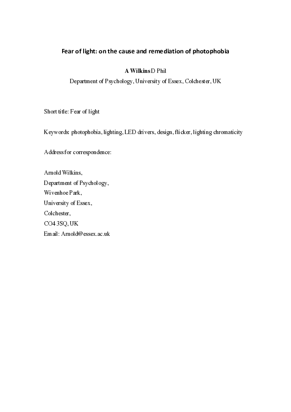 (PDF) Fear of light: On the cause and remediation of photophobia