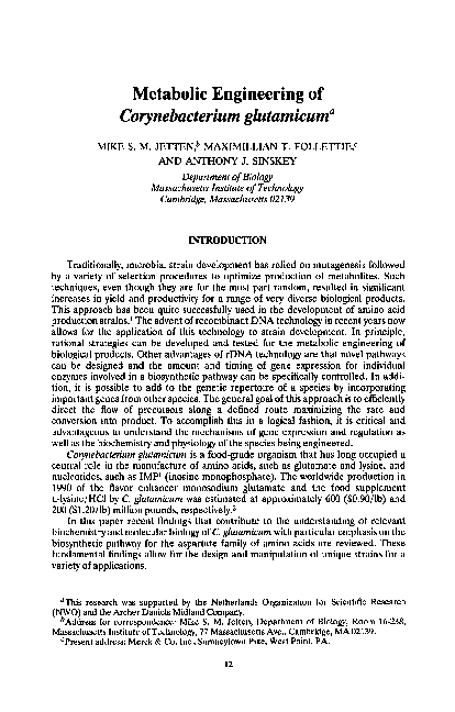 (PDF) Metabolic Engineering of Corynebacterium glutamicuma