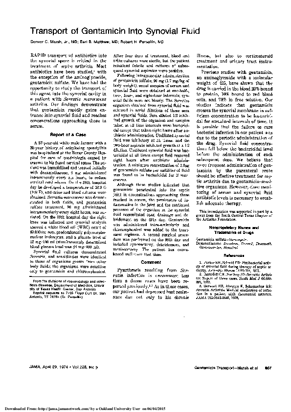 (PDF) Transport of Gentamicin Into Synovial Fluid | Earl Matthew ...