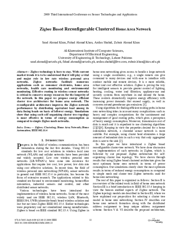 Pdf Zigbee Based Reconfigurable Clustered Home Area Network 