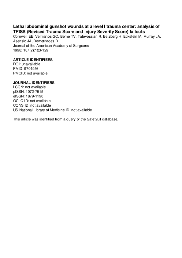 (PDF) Lethal abdominal gunshot wounds at a level I trauma center ...