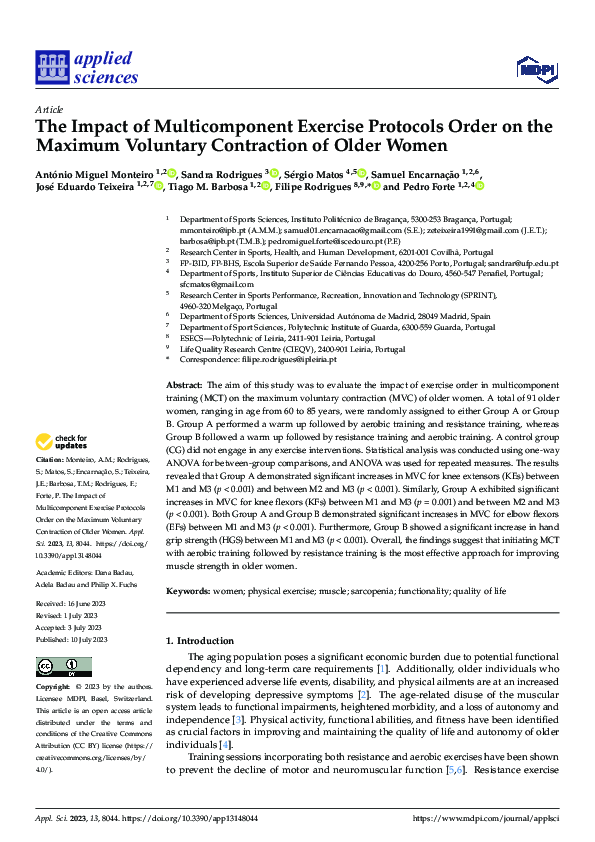 (PDF) Exercise Order Effects on Maximum Contraction in Older Women
