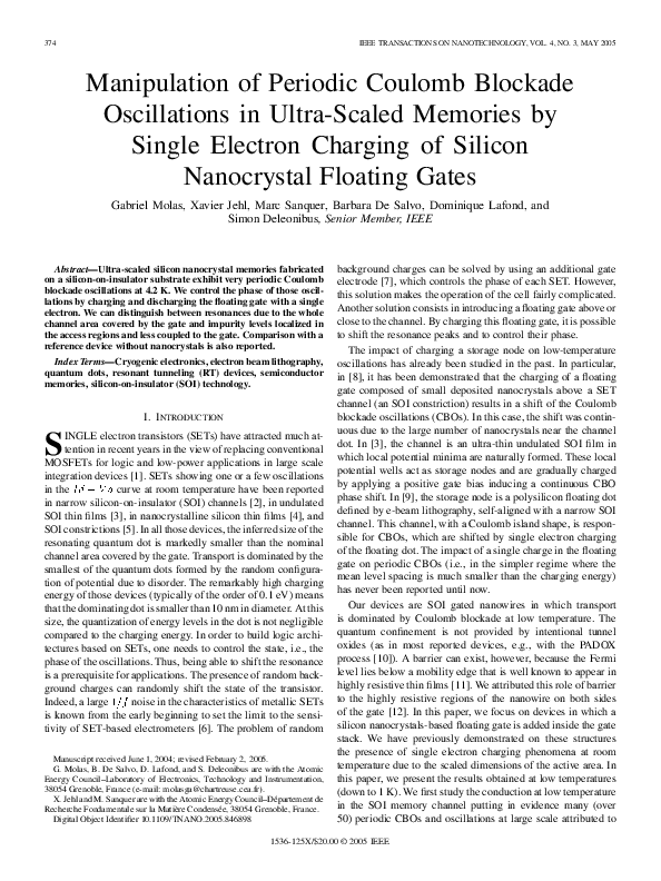 (PDF) Manipulation of Periodic Coulomb Blockade Oscillations in Ultra ...