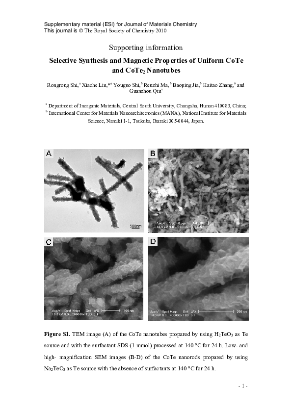 (PDF) Selective synthesis and magnetic properties of uniform CoTe and ...