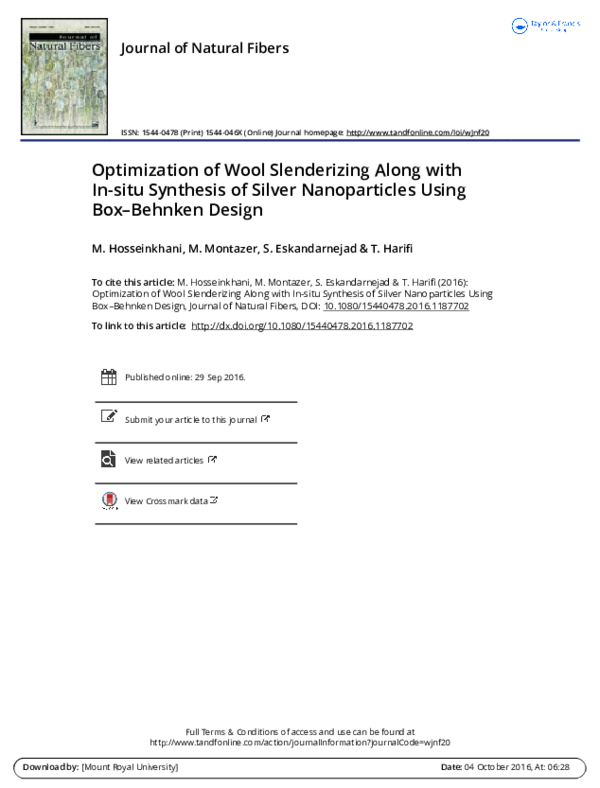 (PDF) Optimization of Wool Slenderizing Along with In-situ Synthesis of ...