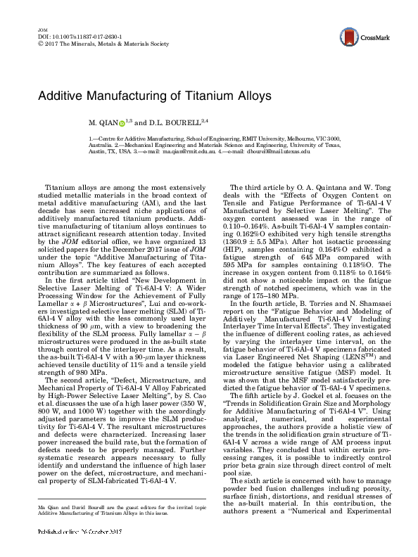 (PDF) Additive Manufacturing of Titanium Alloys