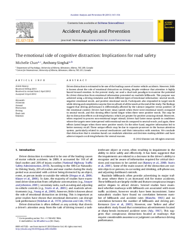 (PDF) The emotional side of cognitive distraction: Implications for ...