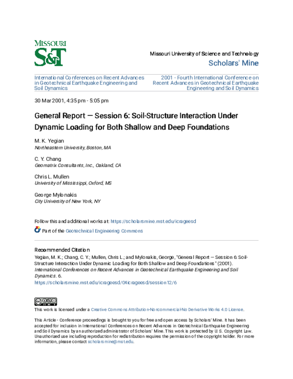 (PDF) General Report — Session 6: Soil-Structure Interaction Under Dynamic Loading for Both ...