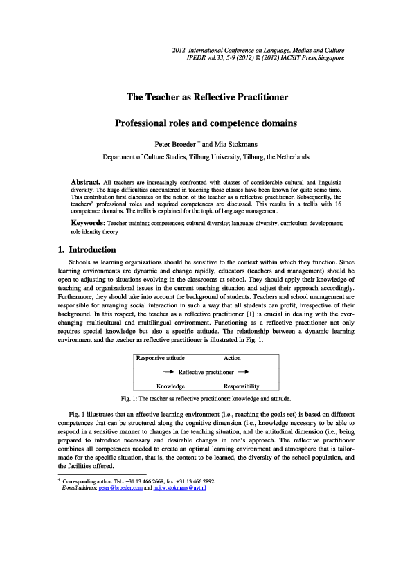 (PDF) The teacher as reflective practioner. Professional roles and ...