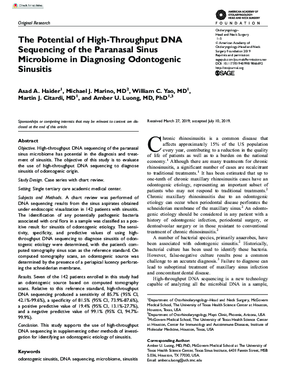 (PDF) High-Throughput DNA Sequencing for Sinusitis