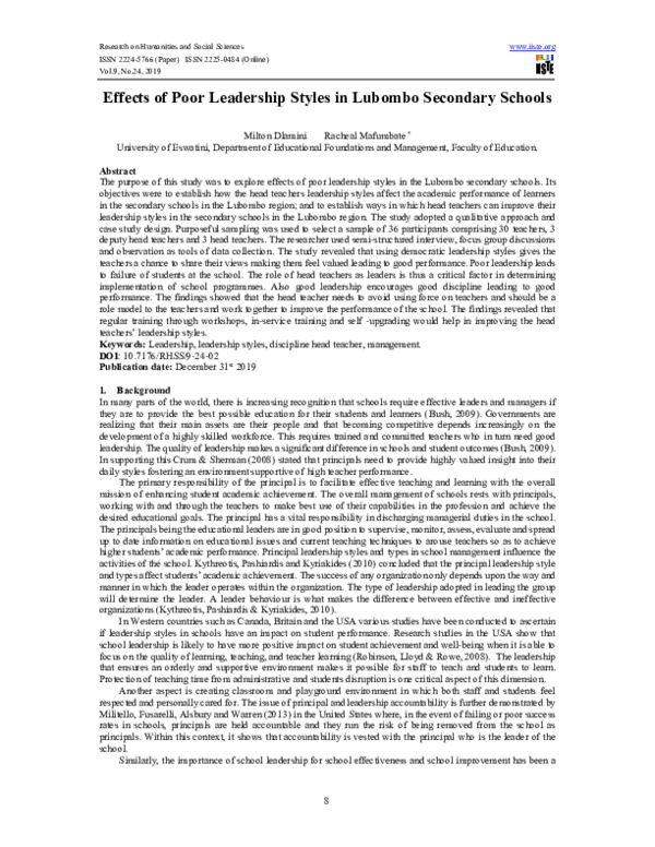 (PDF) Effects of Poor Leadership Styles in Lubombo Secondary Schools