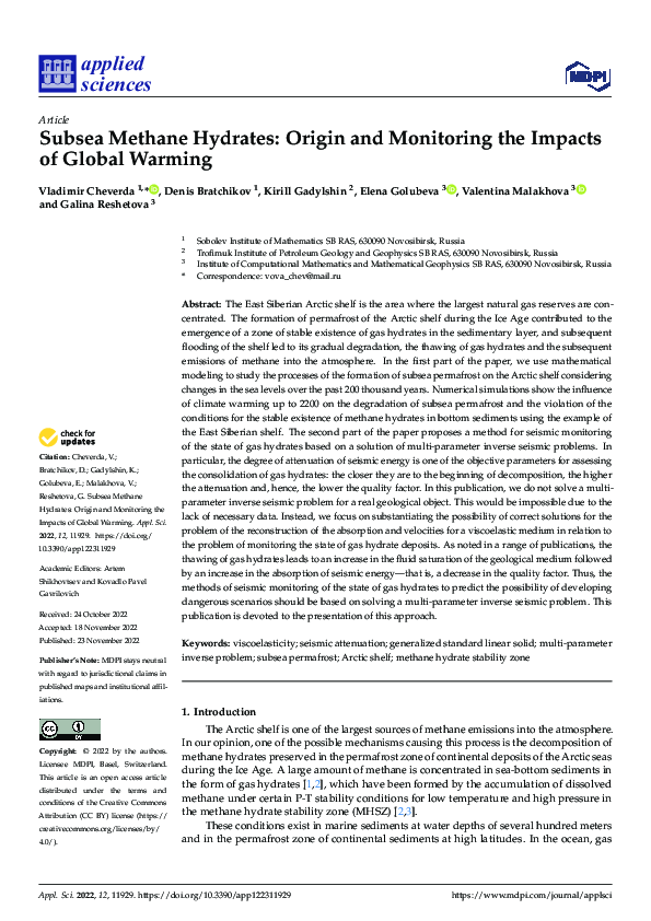 (PDF) Subsea Methane Hydrates: Origin and Monitoring the Impacts of ...