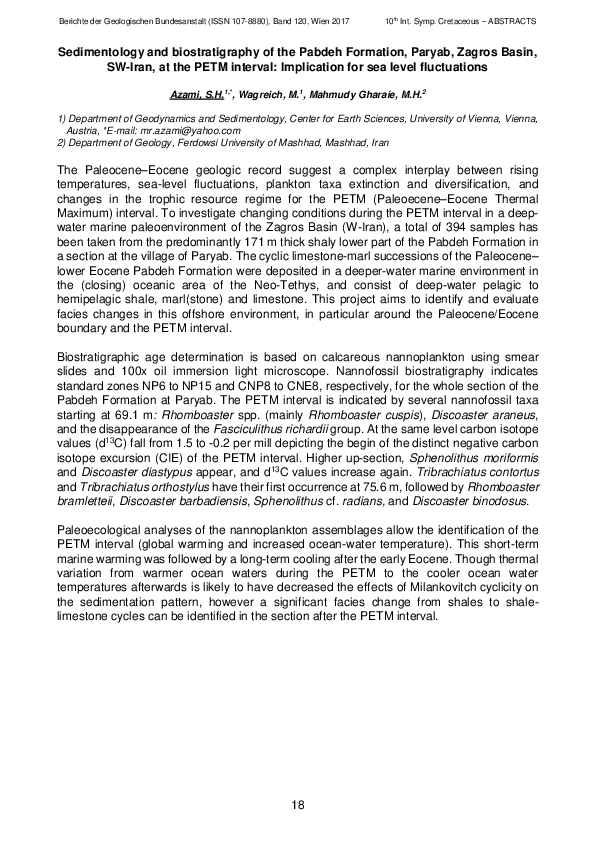 (PDF) Sedimentology and biostratigraphy of the Pabdeh Formation, Paryab ...