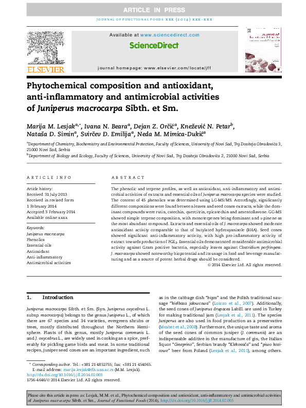 (PDF) Phytochemical composition and antioxidant, anti-inflammatory and antimicrobial activities ...