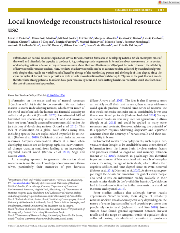 (PDF) Local knowledge reconstructs historical resource use