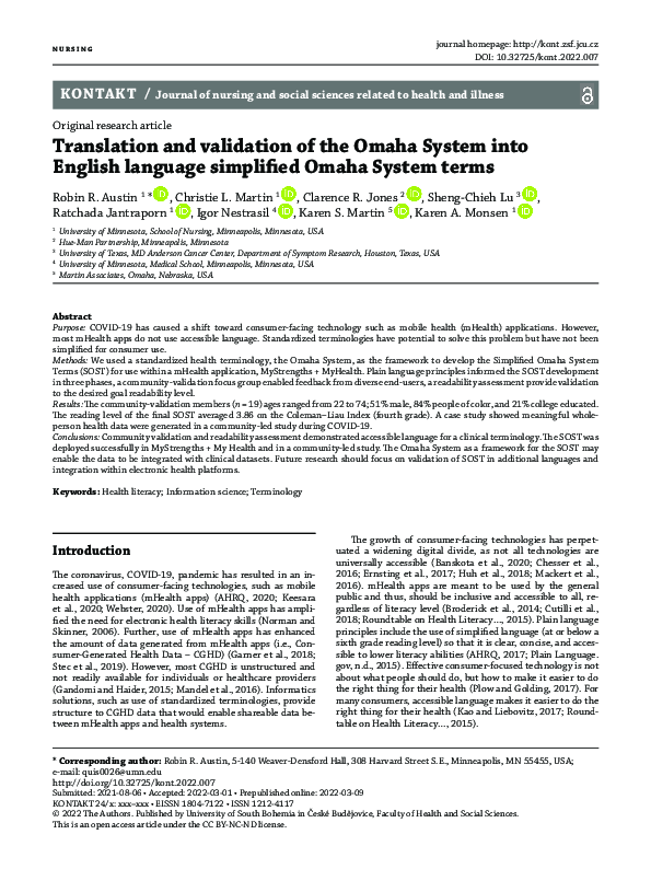 (PDF) Translation and validation of the Omaha System into English ...