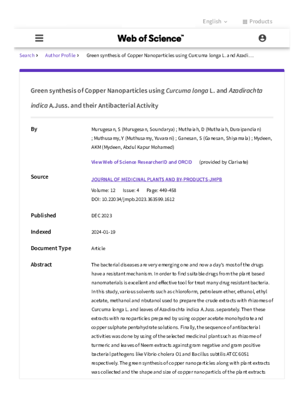 (PDF) Green synthesis Web of science main article ok