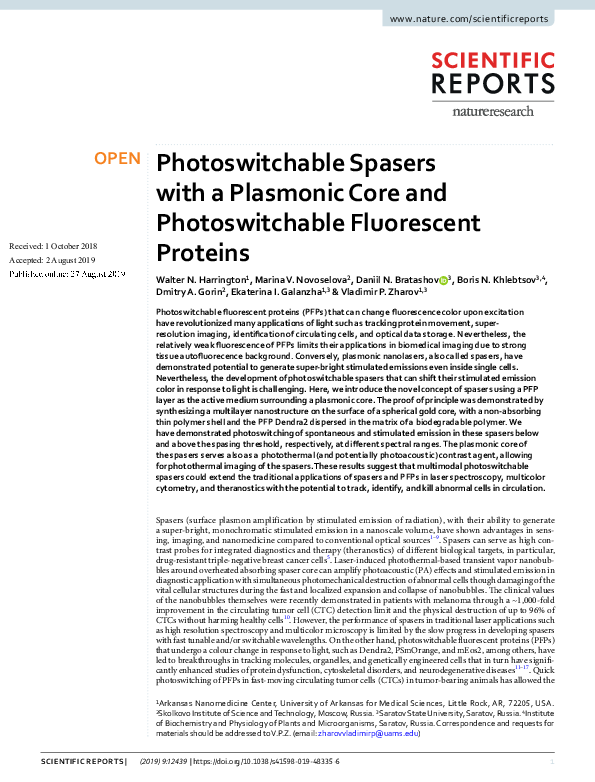 (PDF) Photoswitchable Spasers with a Plasmonic Core and Photoswitchable ...