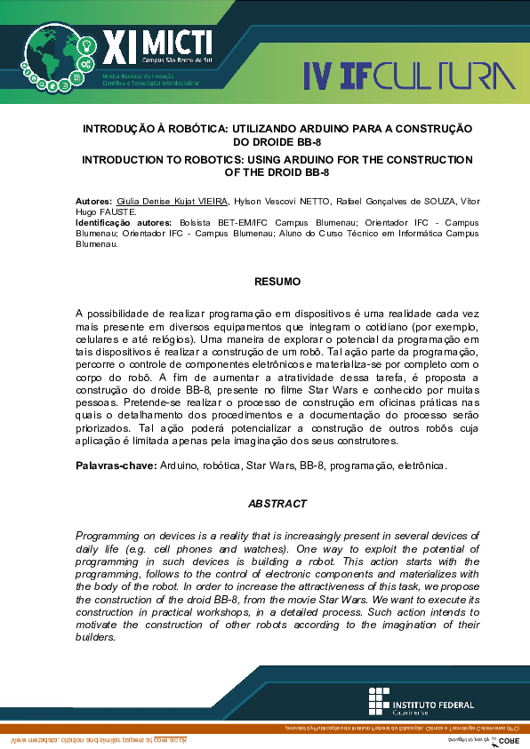 (PDF) Introdução À Robótica: Utilizando Arduino Para a Construção Do ... (PDF) Introdução À Robótica: Utilizando Arduino Para a Construção Do ...