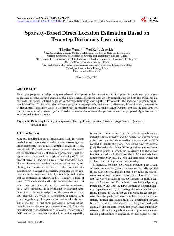 (PDF) Sparsity-Based Direct Location Estimation Based on Two-step ...