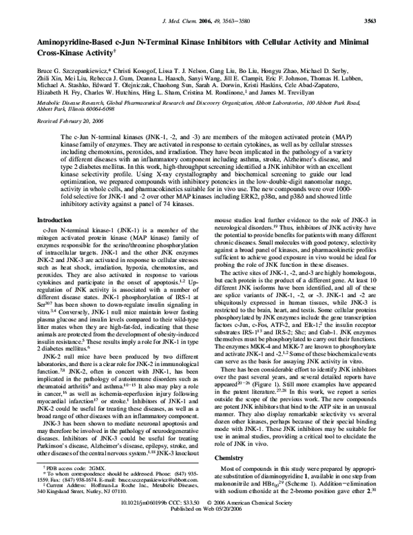 (PDF) Aminopyridine-Based c-Jun N-Terminal Kinase Inhibitors with Cellular Activity and Minimal ...