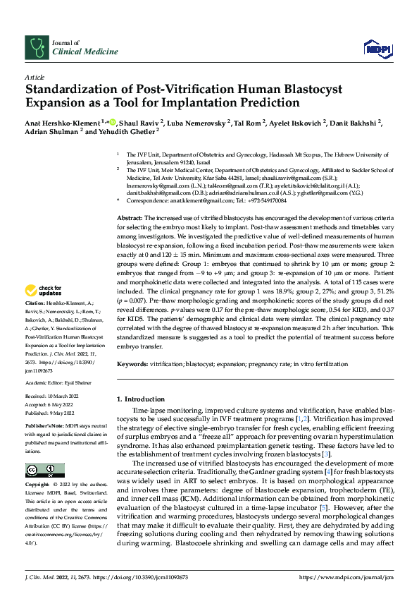 (PDF) Standardization of Post-Vitrification Human Blastocyst Expansion ...