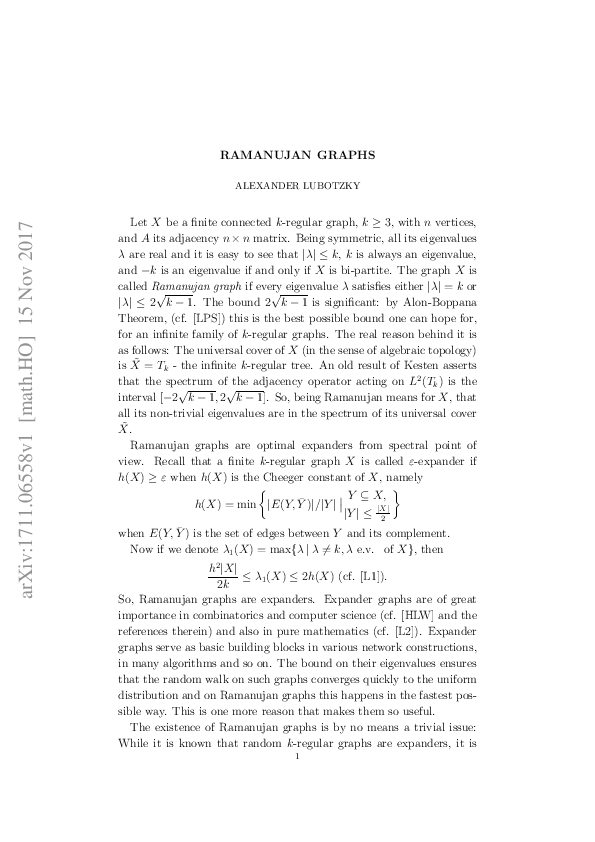(PDF) Ramanujan Graphs