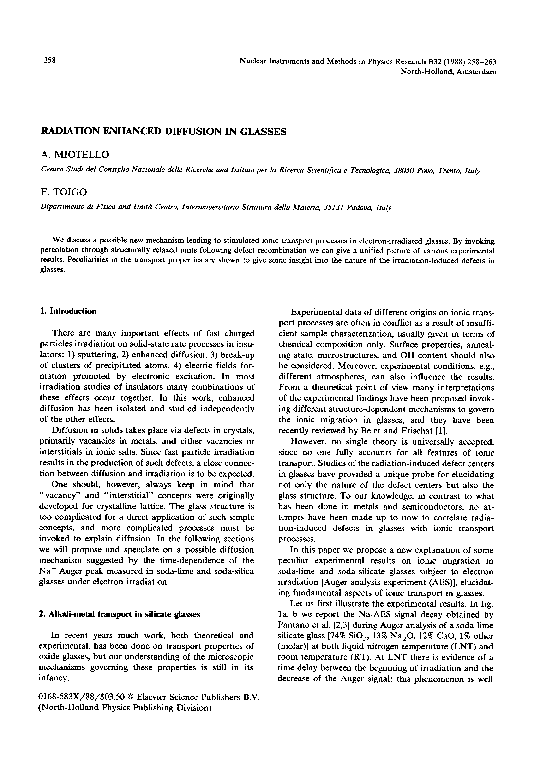 (PDF) Radiation enhanced diffusion in glasses