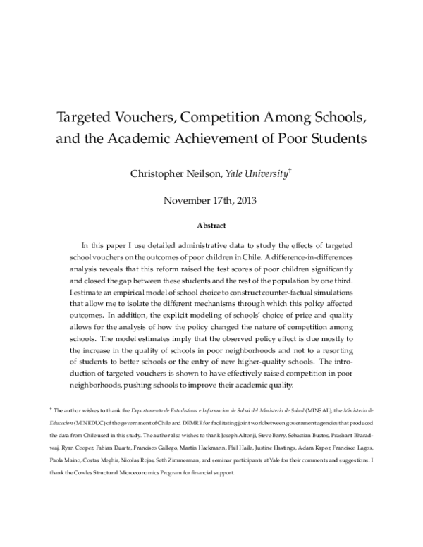 (PDF) Targeted vouchers, competition among schools, and the academic ...