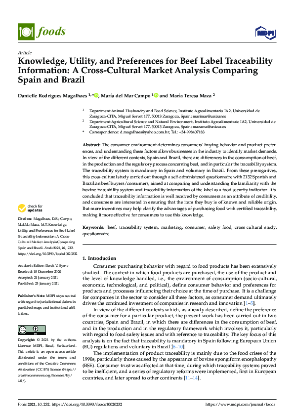 (PDF) Knowledge, Utility, and Preferences for Beef Label Traceability ...