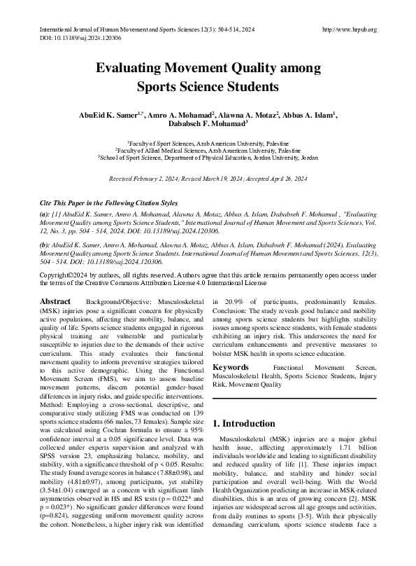 (PDF) Evaluating Movement Quality among Sports Science Students