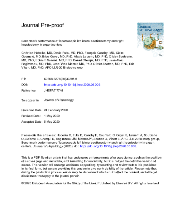 Pdf Benchmark Performance Of Laparoscopic Left Lateral Sectionectomy And Right Hepatectomy In