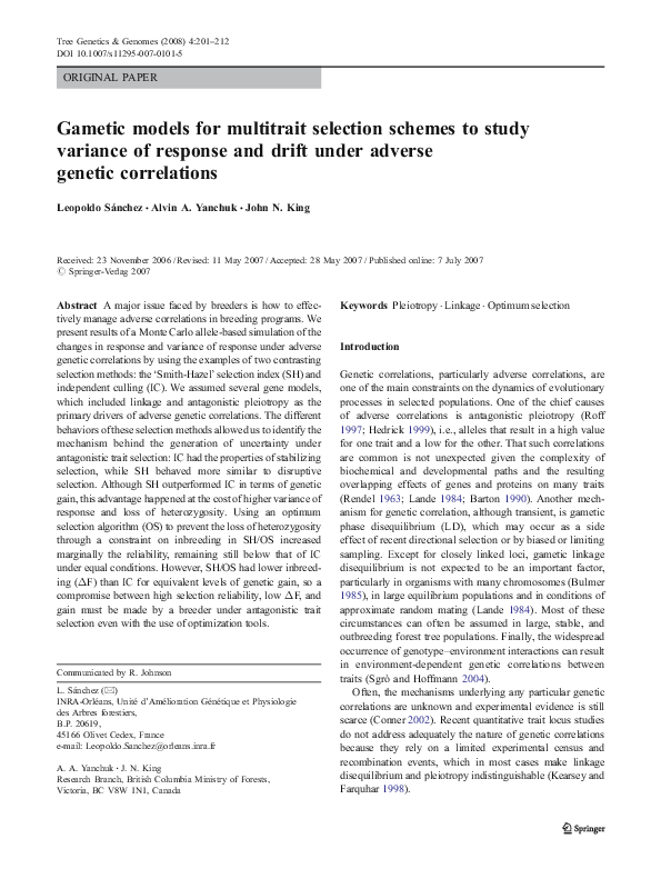 (PDF) Gametic models for multitrait selection schemes to study variance of response and drift ...