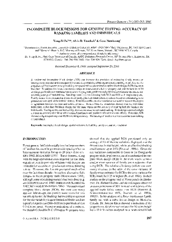 (PDF) Incomplete block designs for genetic testing: accuracy for ...