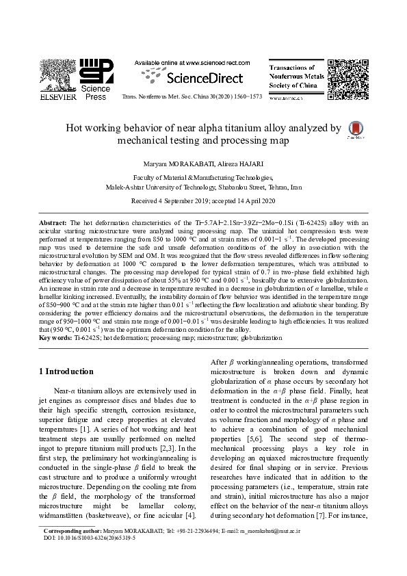 (PDF) Hot working behavior of near alpha titanium alloy analyzed by ...
