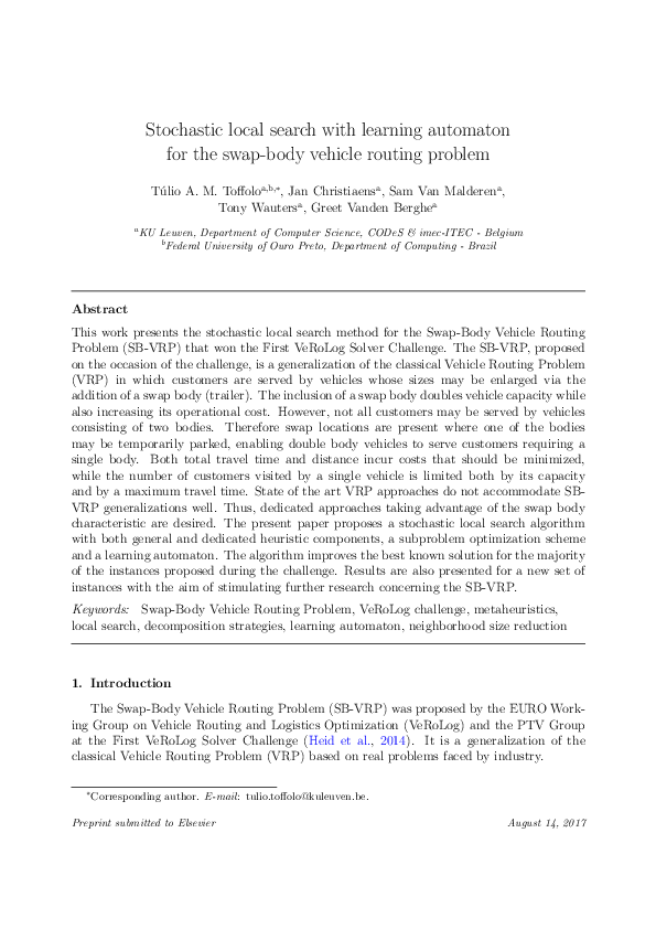 (PDF) Stochastic local search with learning automaton for the swap-body vehicle routing problem ...