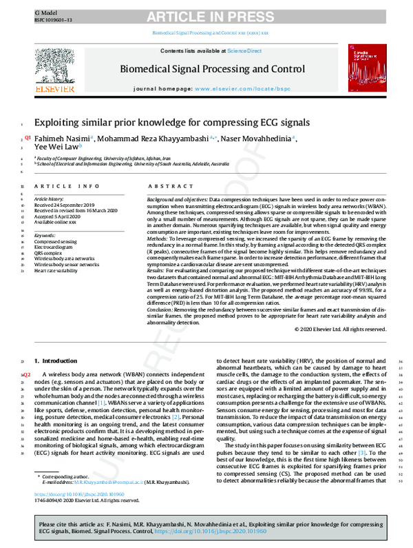 (PDF) Exploiting similar prior knowledge for compressing ECG signals