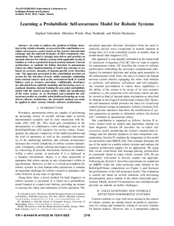 (PDF) Learning a probabilistic self-awareness model for robotic systems