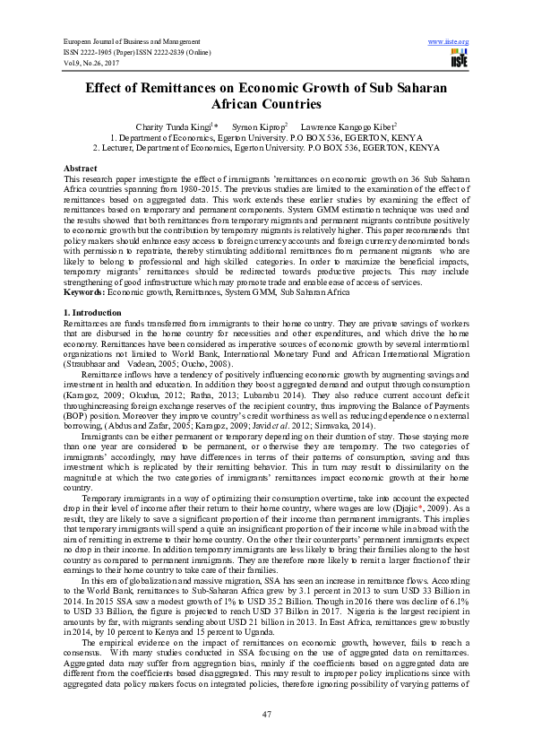 (PDF) Effect of Remittances on Economic Growth of Sub Saharan African ...