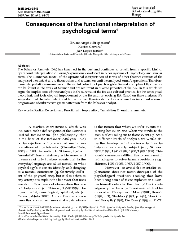 (PDF) Consequences of the functional interpretations of psychological terms