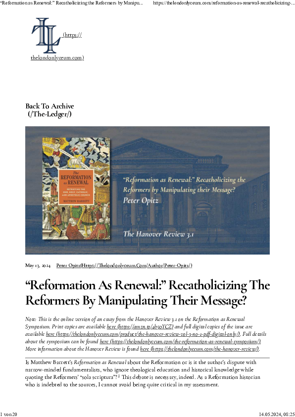 (PDF) A critical Review of Matthew Barrett's "Reformation As Renewal"