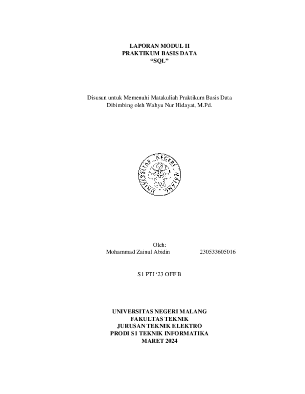 (PDF) Laporan Modul 2 Basis Data SQL