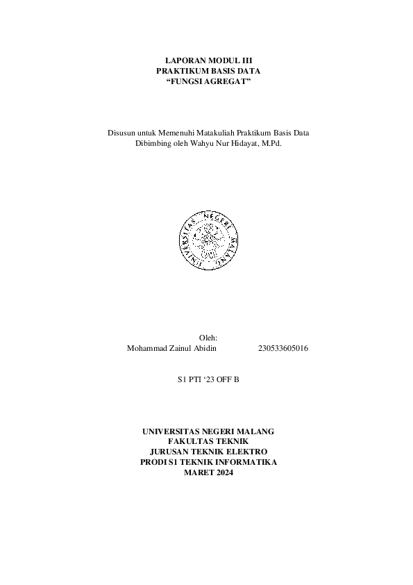 (PDF) Laporan Modul 3 Basis Data Fungsi Agregat