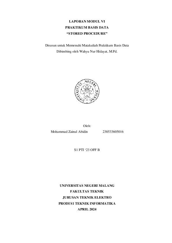 (PDF) Laporan Modul 6 Basis Data - Stored Procedure