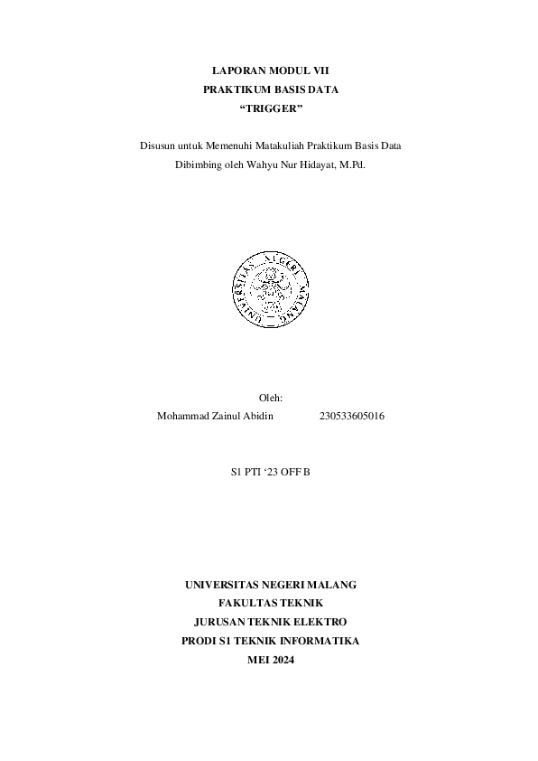 (PDF) Laporan Modul 7 Basis Data - Trigger