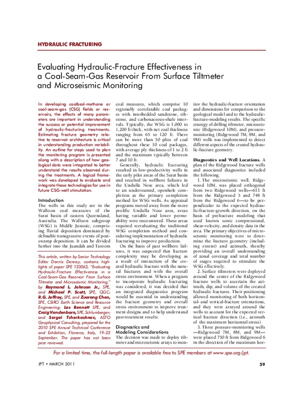 (PDF) Evaluating Hydraulic Fracture Effectiveness in a Coal Seam Gas Reservoir from Surface ...