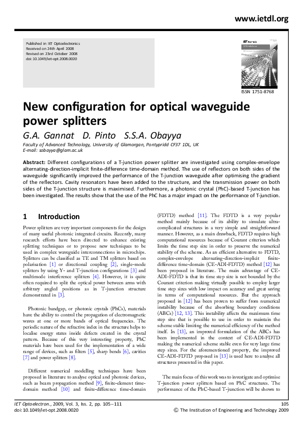 (PDF) New configuration for optical waveguide power splitters