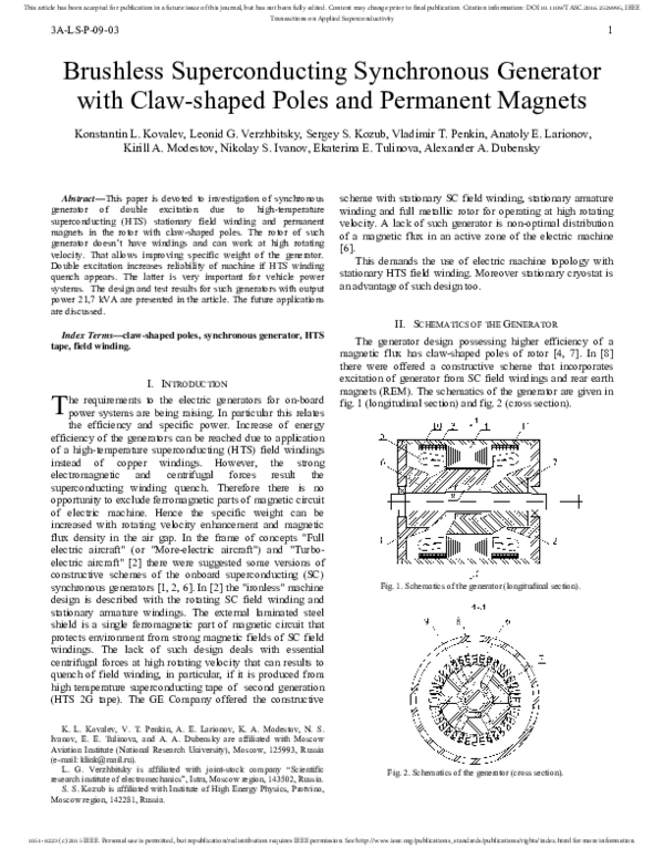 (PDF) Brushless Superconducting Synchronous Generator With Claw-Shaped ...