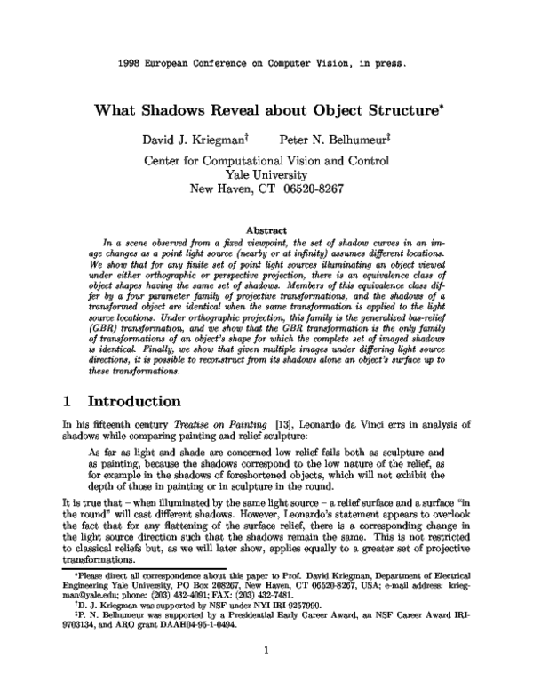 (PDF) What shadows reveal about object structure